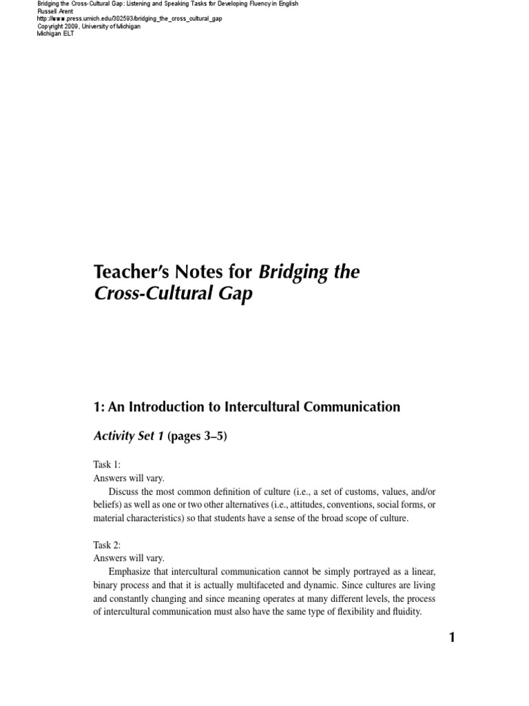 Teacher's Notes For Bridging The: Cross-Cultural Gap | PDF | Cross ...