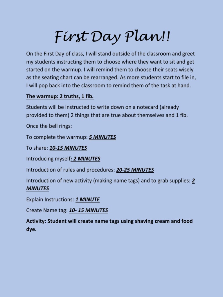 Engaging First Day Class Plan | PDF