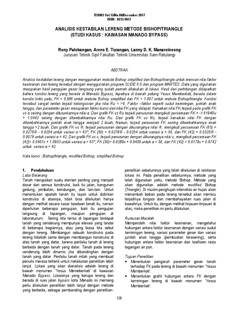 Analisis Kestabilan Lereng Metode Bishop - Triangle (Studi Kasus - Kawasan Manado Bypass) | PDF