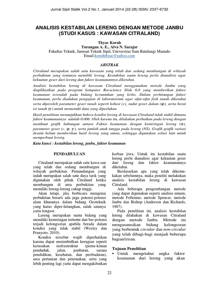 Analisis Kestabilan Lereng Dengan Metode Janbu (Studi Kasus - Kawasan Citraland) | PDF