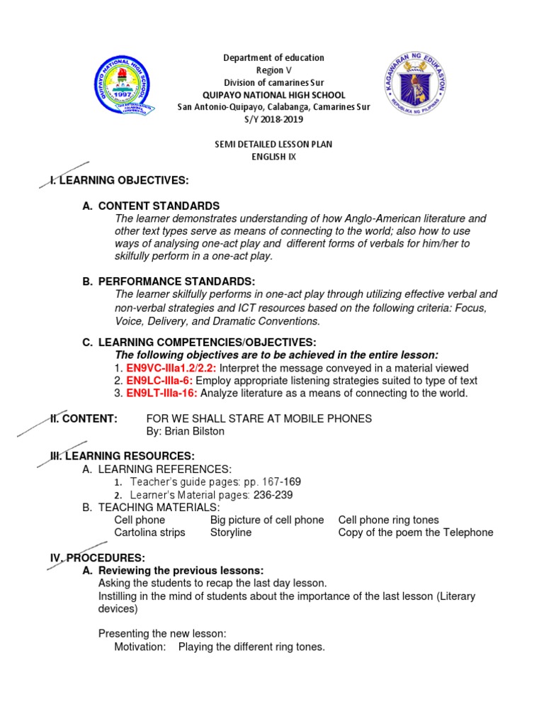 I. Learning Objectives: A. Content Standards | PDF | Mobile Phones ...