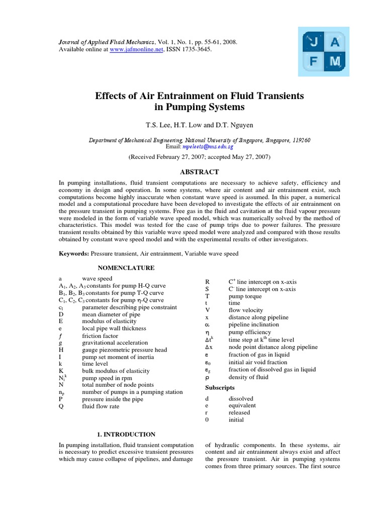 Effects of Air Entrainment On Fluid Transients in Pumping Systems | PDF ...