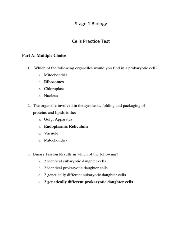 Cell Biology Practice Test | PDF | Eukaryotes | Cell (Biology)