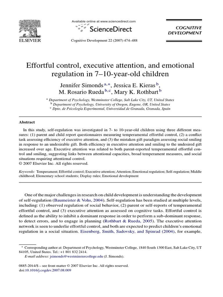 Effortful Control, Executive Attention, and Emotional Regulation in 7 ...