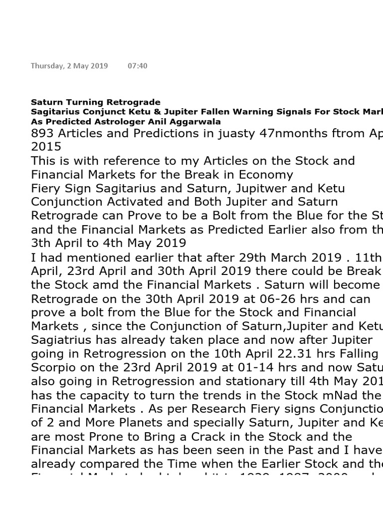 Saturn Turning Retrograde | PDF | Planets In Astrology | Alphabet Inc.