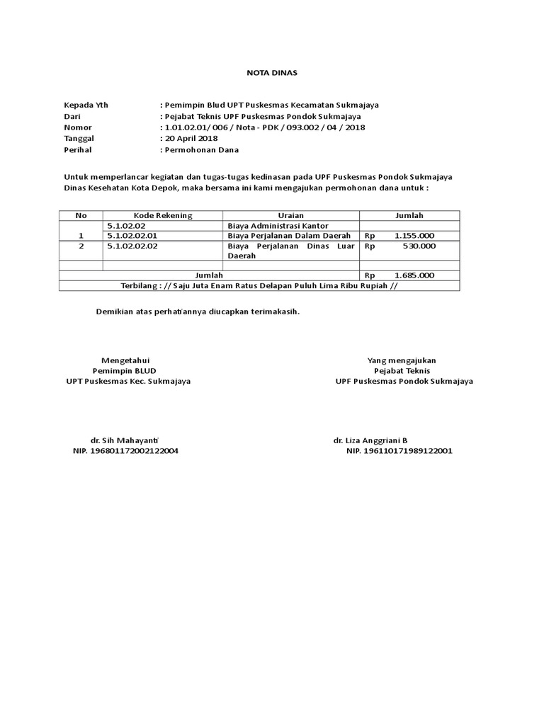 Nota Dinas SPPD | PDF