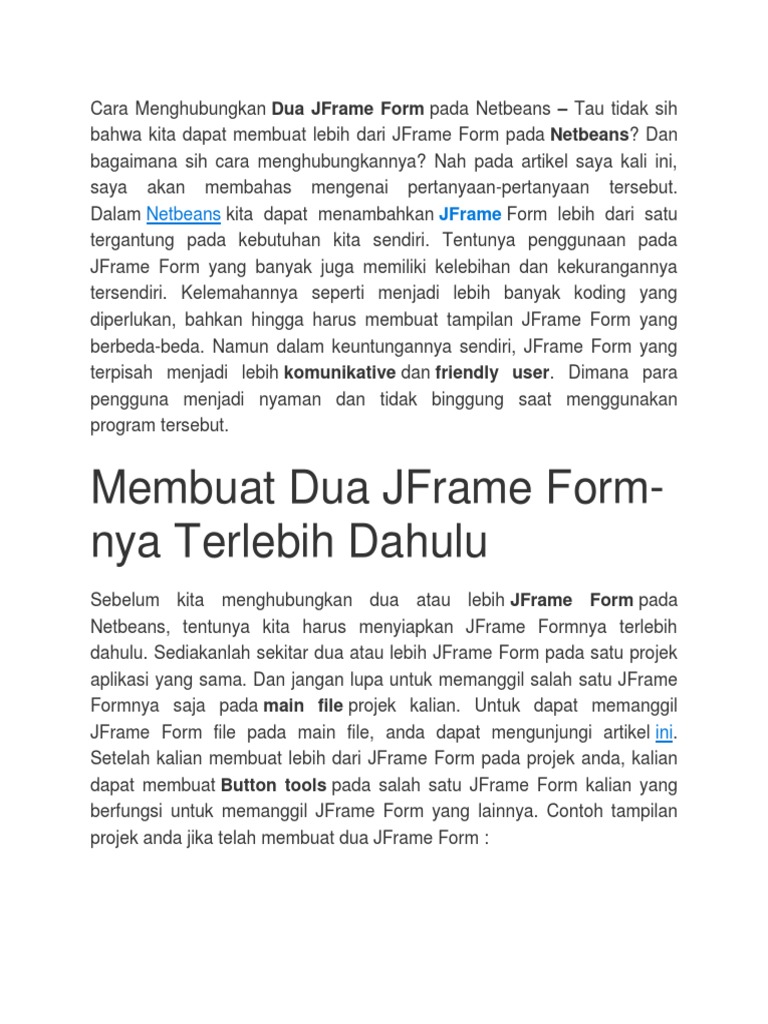 Cara Menghubungkan JFrame | PDF