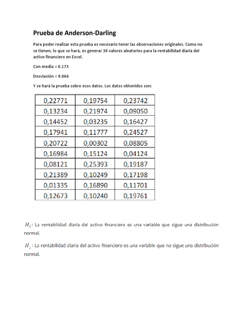 Prueba de Anderson Darling Ejemplo | PDF