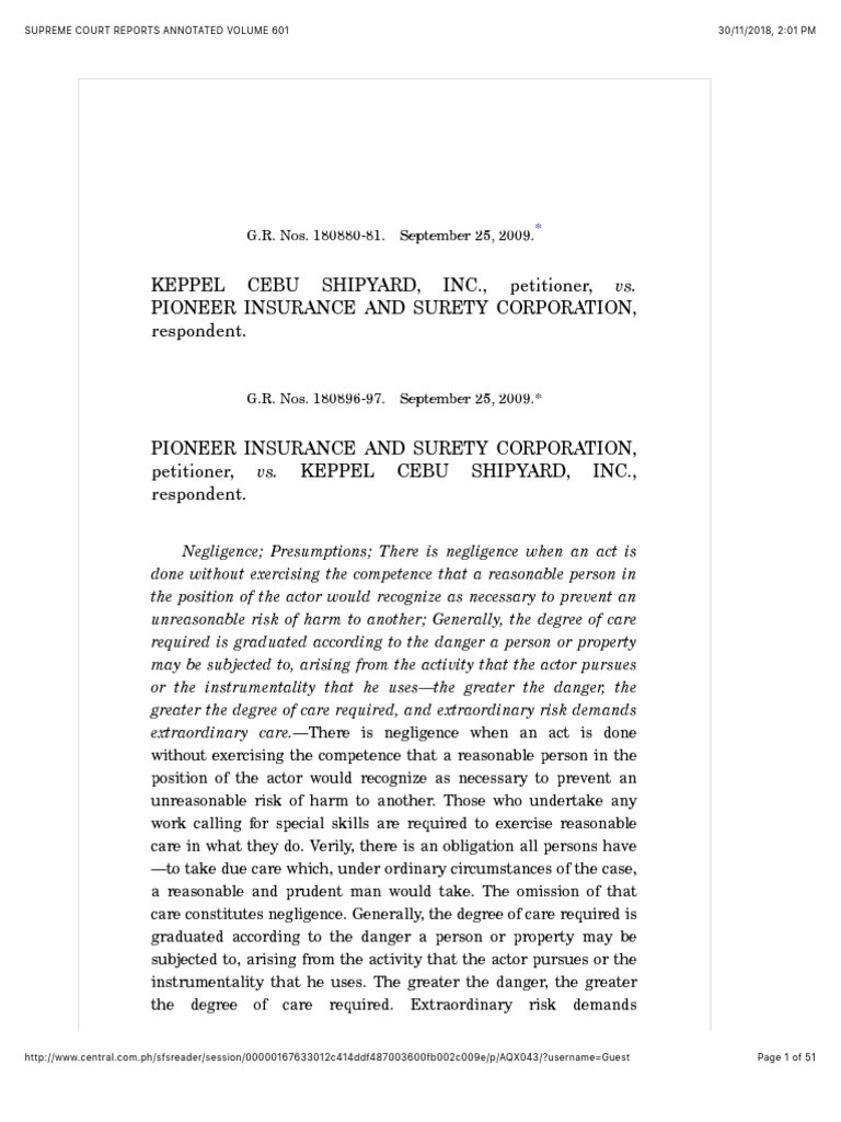 Keppel Cebu Shipyard Vs Pioneer | PDF | Subrogation | Negligence