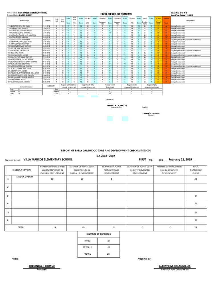 Eccd Checklist Summary | PDF | Kindergarten | Human Life Stages