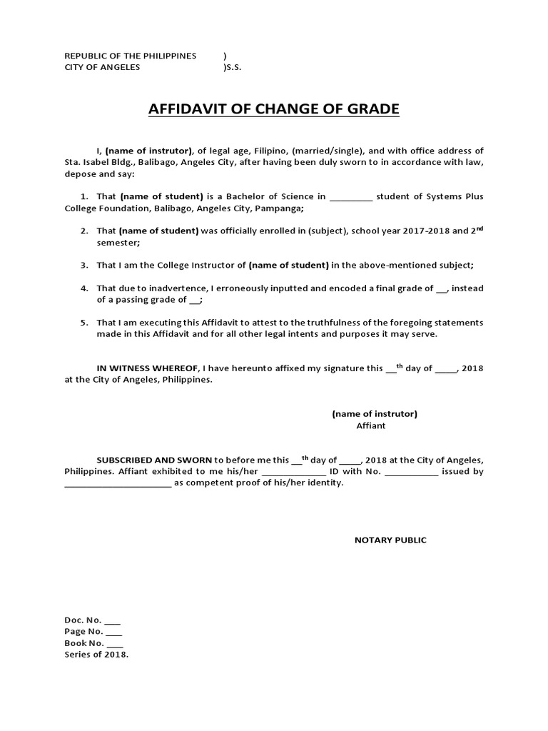 Affidavit of Change of Grade | PDF