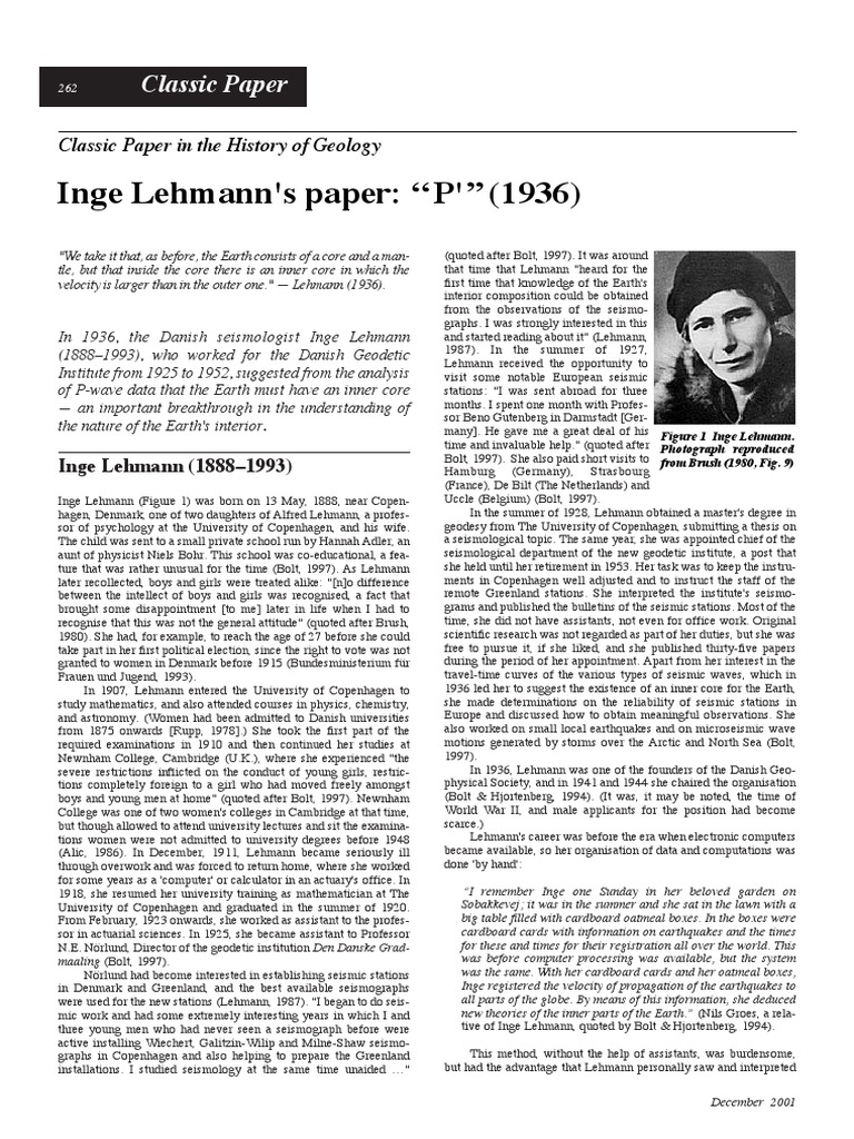 Inge Lehmann: Inner Core Discovery | PDF | Seismology | Mantle (Geology)