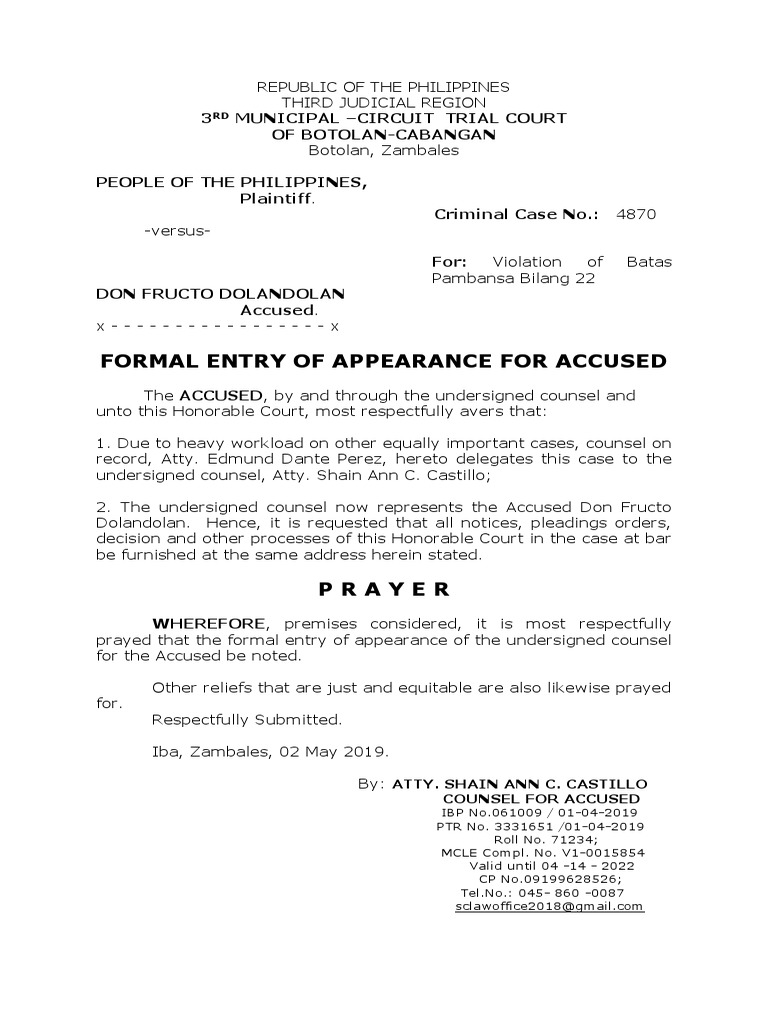 Formal Entry of Appearance | PDF | Public Sphere | Separation Of Powers