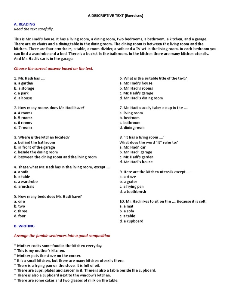 Descriptive Text Exercise Tests - 42760 | PDF | Room | Kitchen