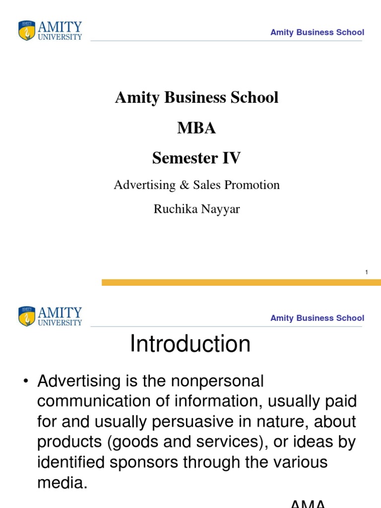 Amity Business School MBA Semester IV: Advertising & Sales Promotion ...