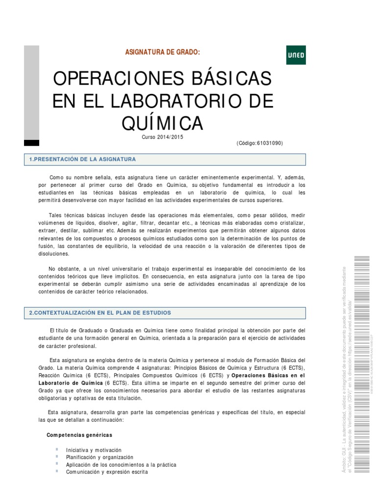 Operaciones Básicas en El Laboratorio de Química | PDF | Química | Laboratorios