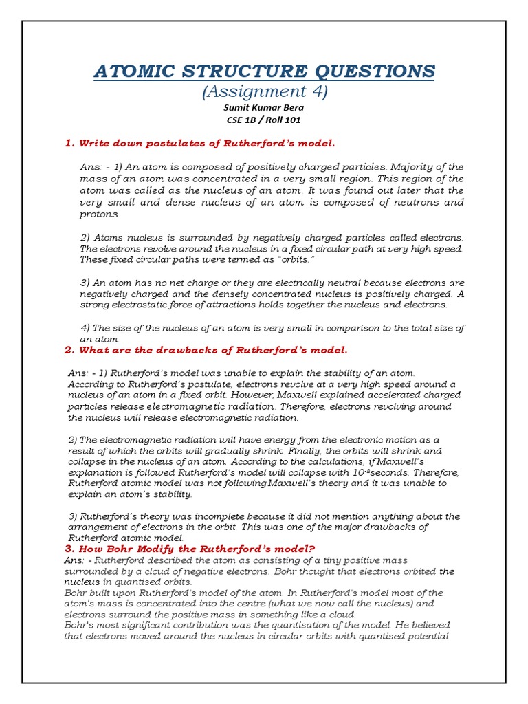 Atomic Structure Questions | PDF | Electron Configuration | Atoms