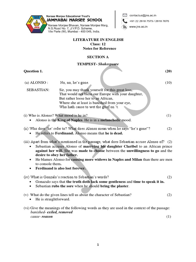 Grade 12 Literature in English Notes PDF | PDF | The Tempest | Nature