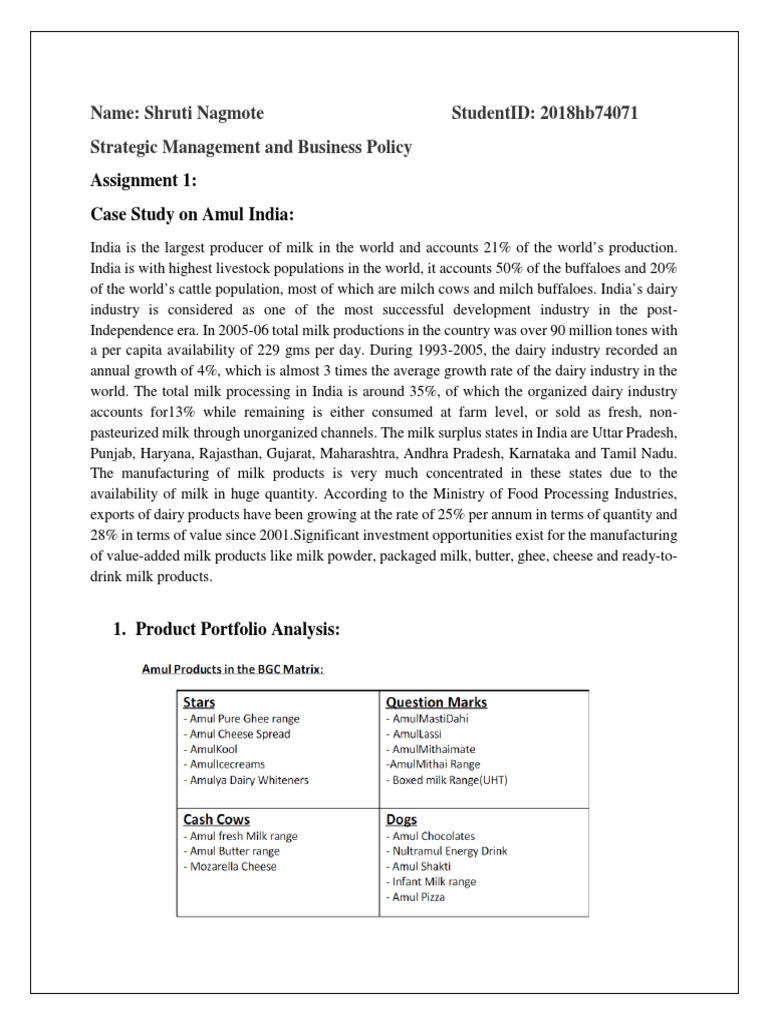Assignment 1: Case Study On Amul India | PDF | Milk | Dairy