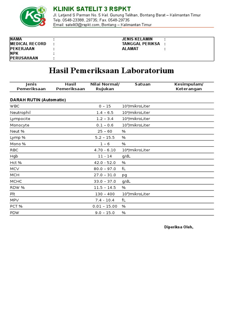 Form Hasil Pemeriksaan Lab | PDF