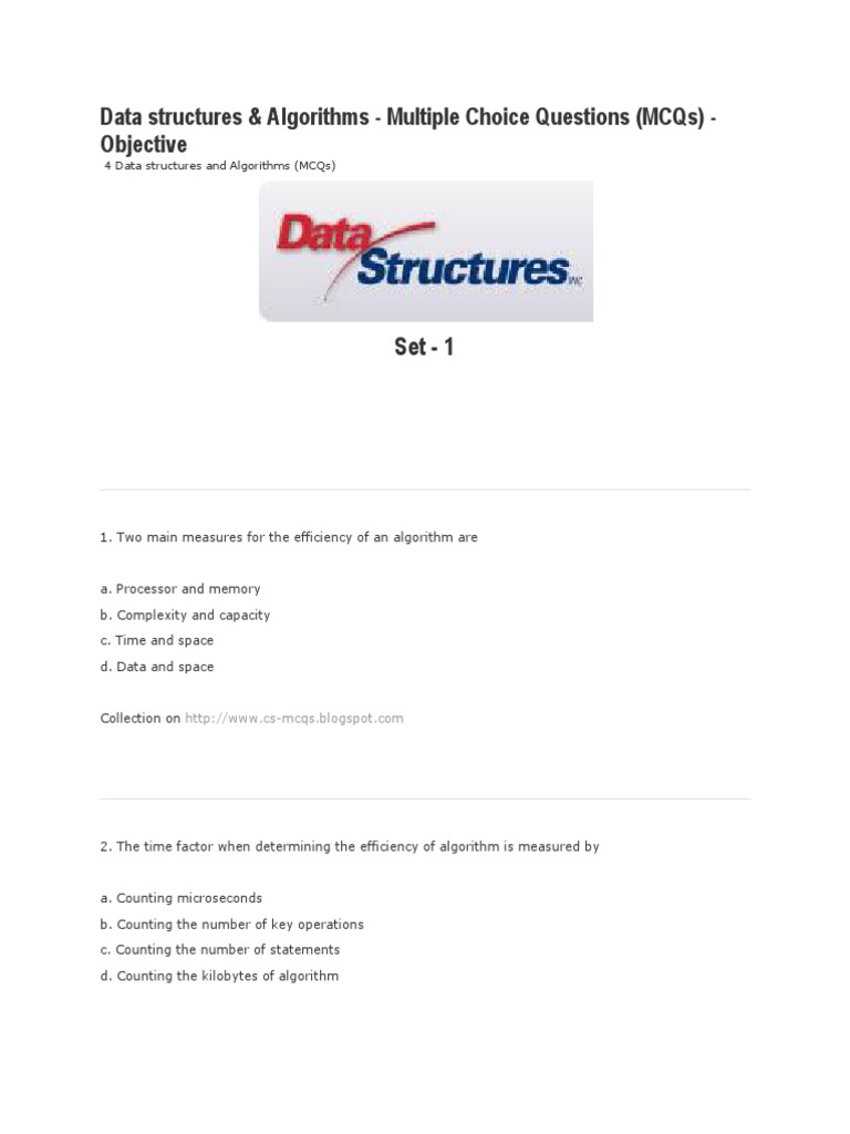 Data Structures And Algorithms Multiple Choice Questions Mcqs Objective Descargar Gratis 