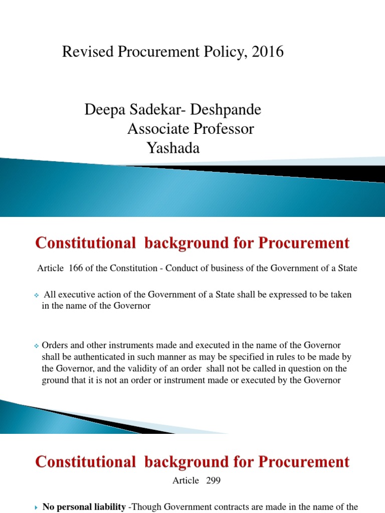 Revised Procurement Policy Provides Guidance on Efficient, Transparent ...
