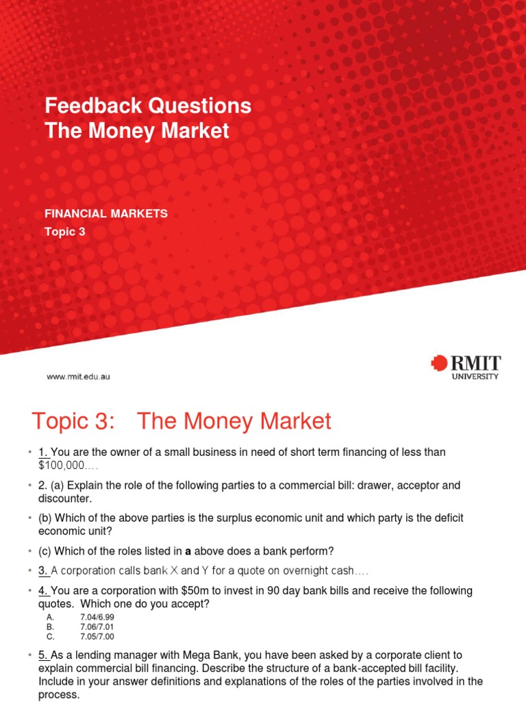 Feedback Questions The Money Market: Financial Markets Topic 3 | PDF ...