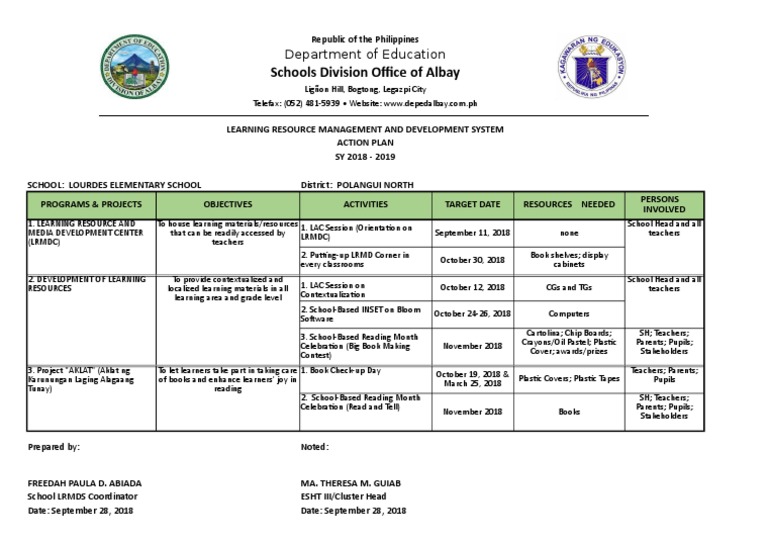 Lrmds Action Plan 2018 | PDF | Education Theory | Pedagogy