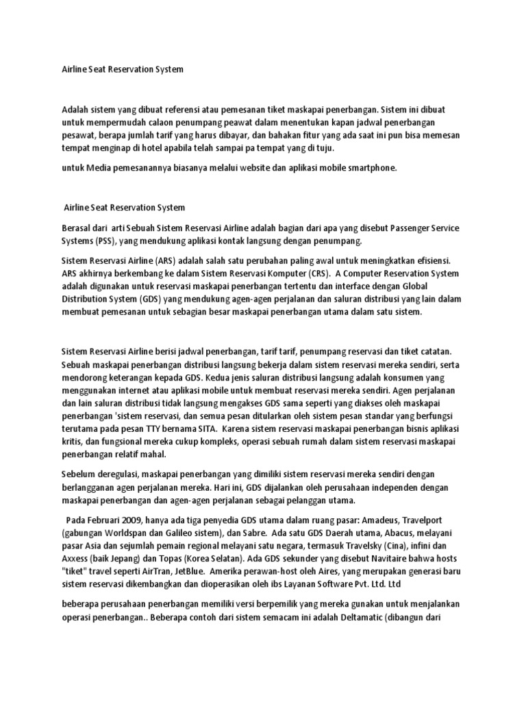 Airline Seat Reservation System | PDF