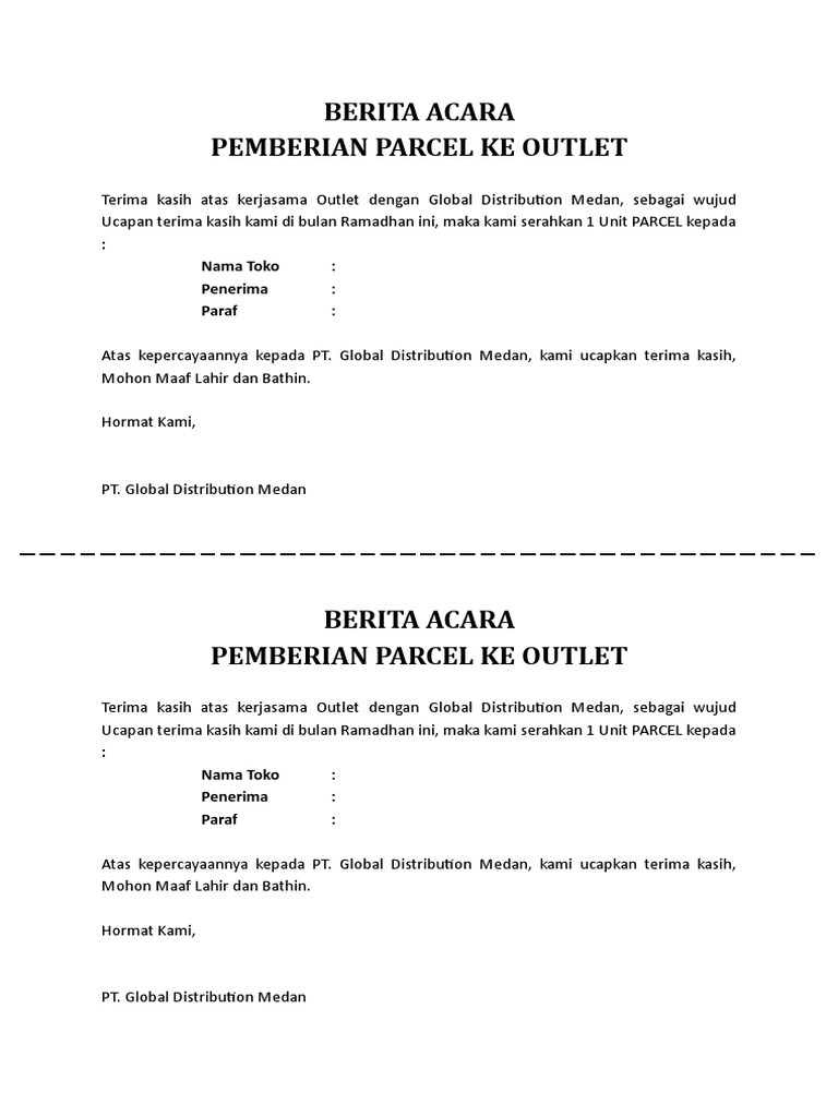 Tanda Terima Parcel Lebaran Outlet | PDF