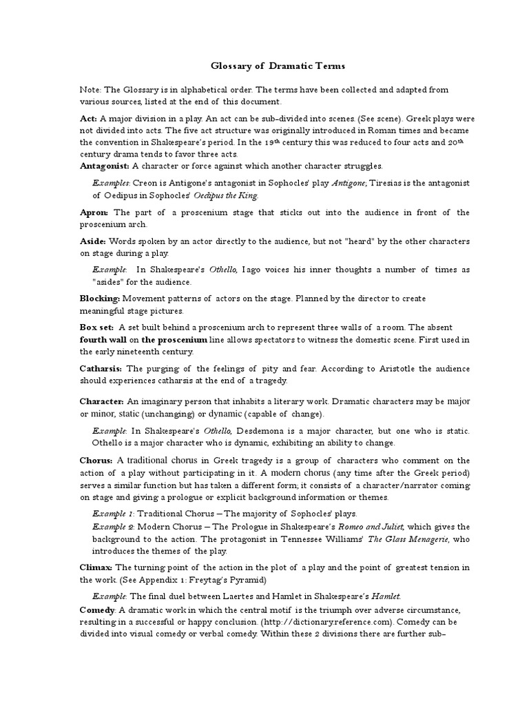 Dramatic Terms Glossary | PDF | Irony | Plot (Narrative)