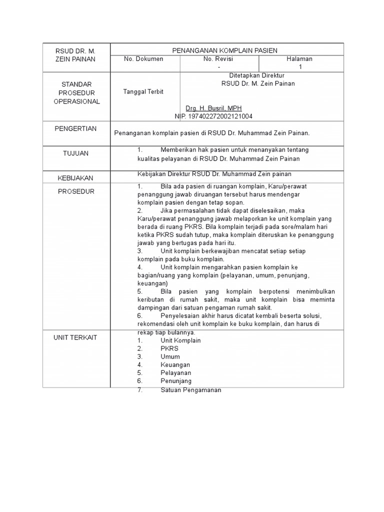 SOP Komplain Rumah Sakit | PDF