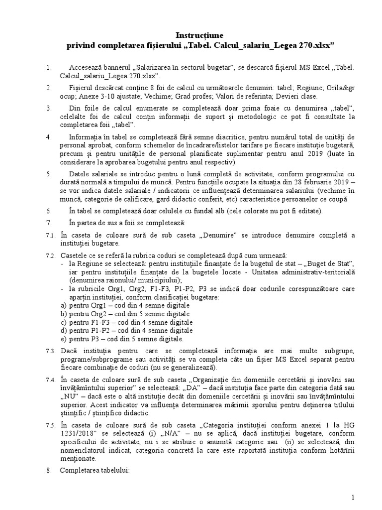 Instructiuni de Completarea Tabel Lege 270 | PDF