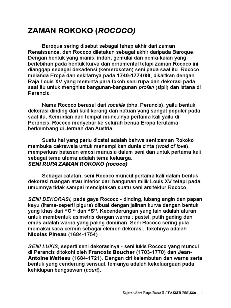 Zaman Rokoko (Rococo) Seni Rupa Eropa 1740-1780 | PDF
