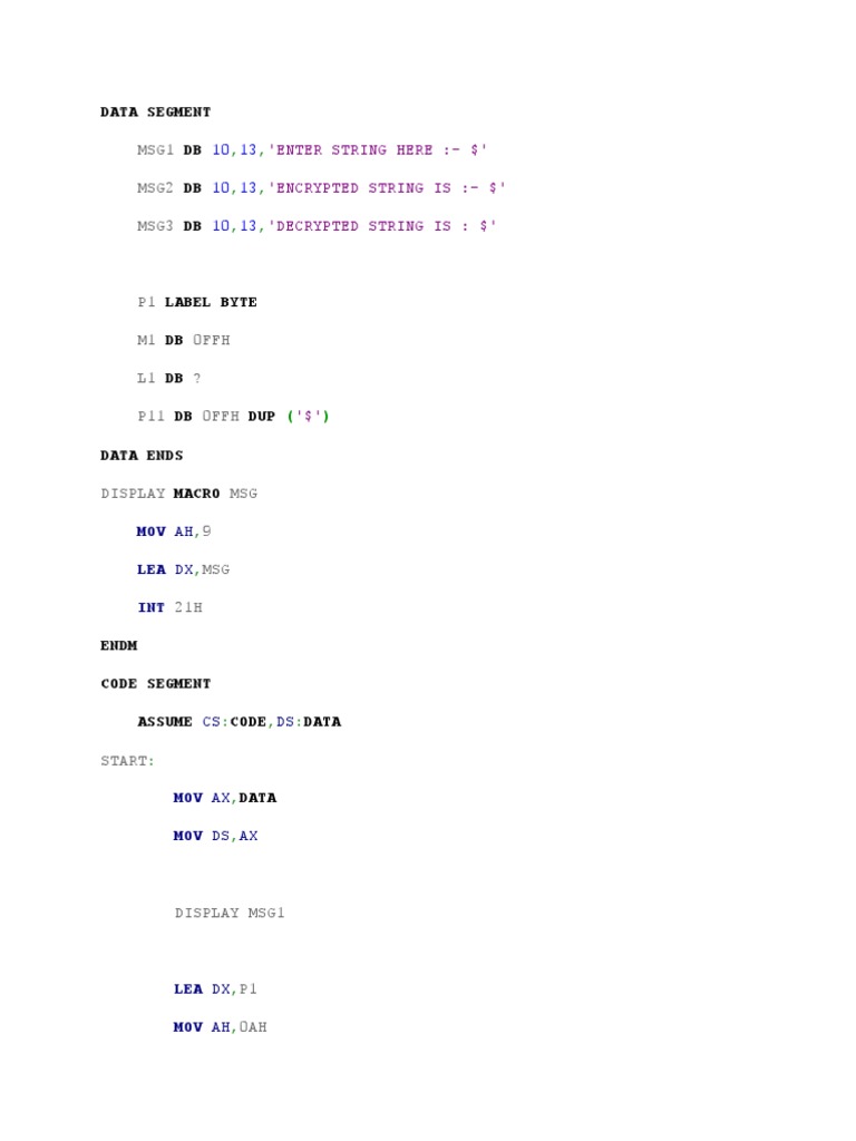 Msg1 Msg2 Msg3: Data Segment DB DB DB | PDF
