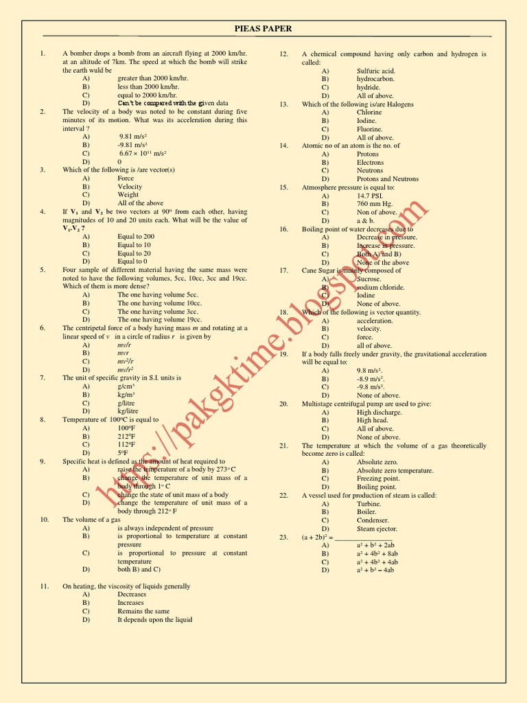 Pieas Past Paper Set1 | PDF | Temperature | Acceleration