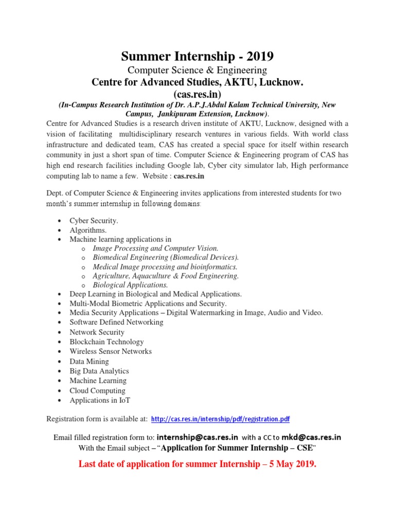 Summer Internship - 2019: Centre For Advanced Studies, AKTU, Lucknow ...