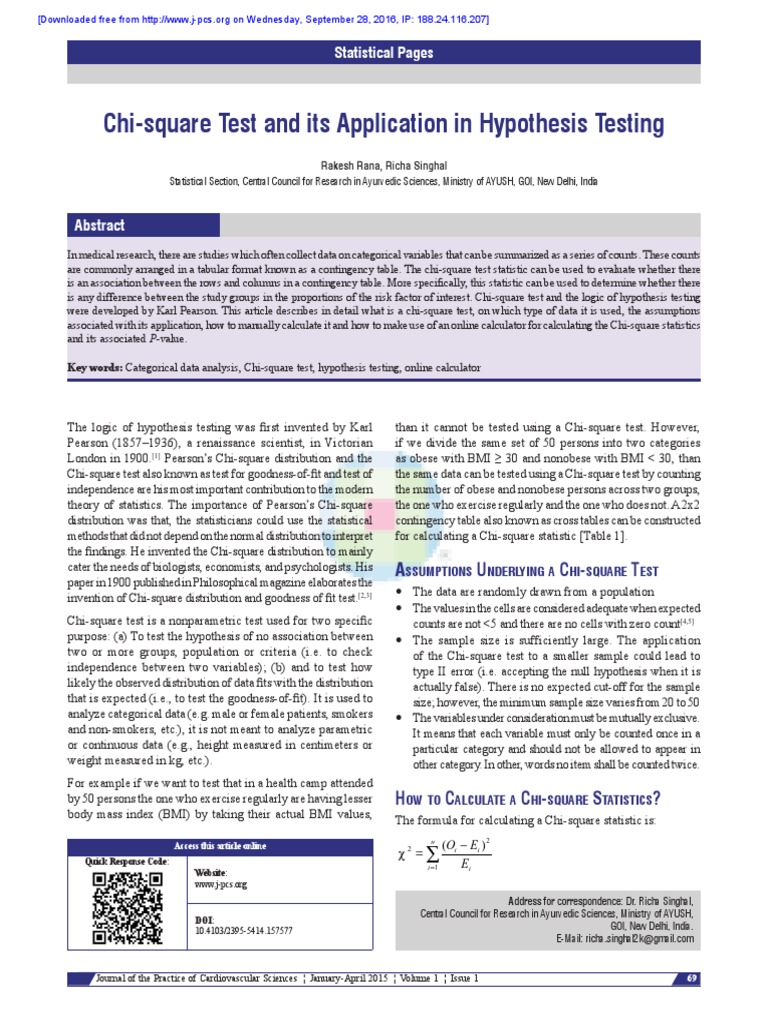 Chi-Square Test and Its Application in Hypothesis | PDF | P Value | Chi ...