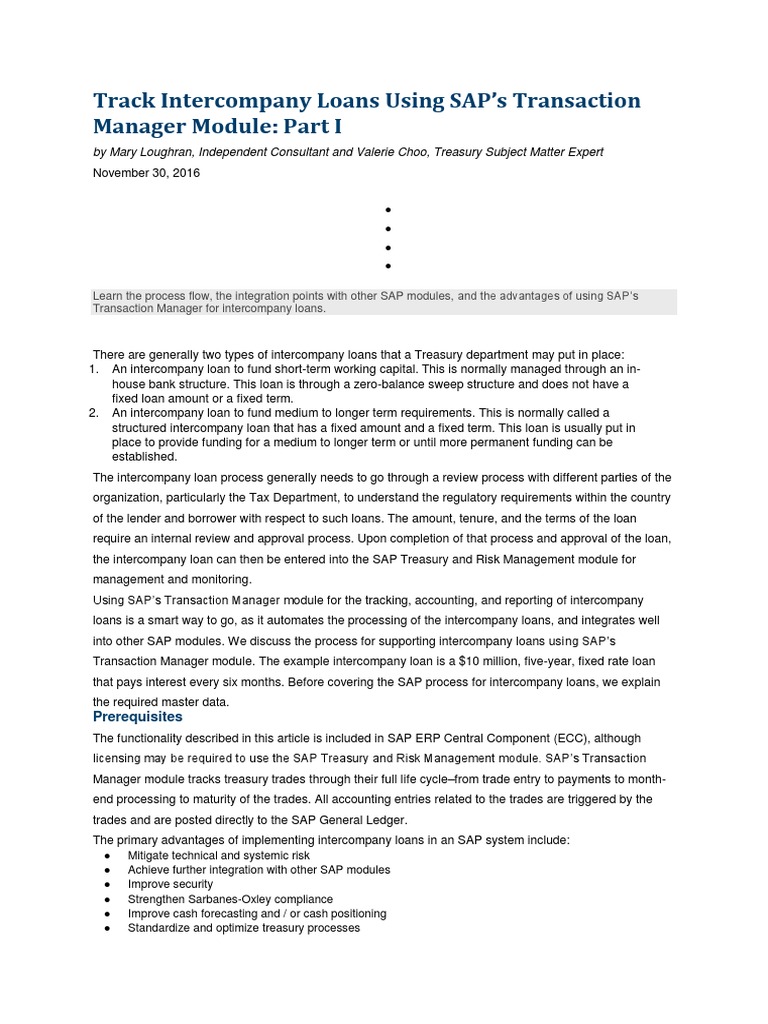 Managing Intercompany Loans Using SAP's Transaction Manager Module: An ...
