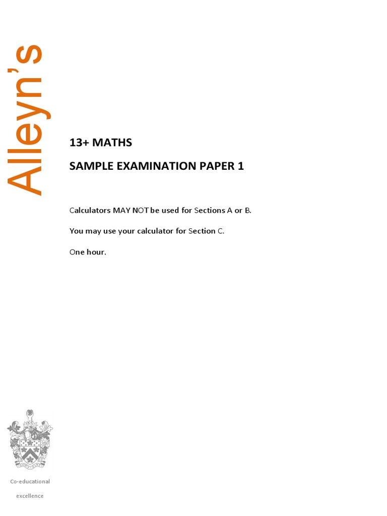 Maths Sample Exam Paper 1 | PDF | Area | Speed