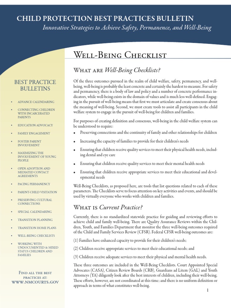 Well Being Checklist (2011) | PDF | Child Protection | Individualized ...