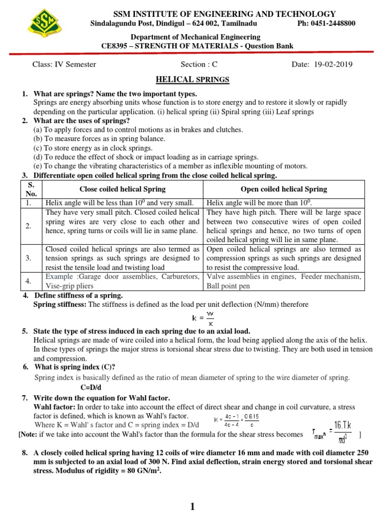 Question Bank SoM | PDF | Stress (Mechanics) | Stiffness