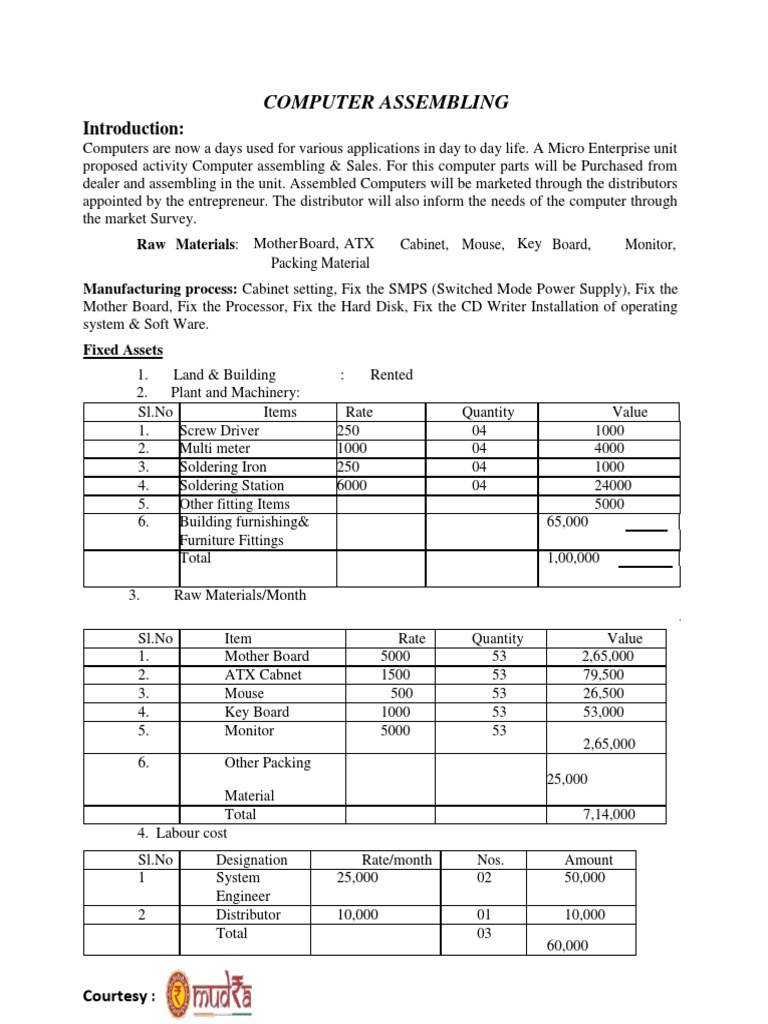 Computer Assembling: Materials | PDF | Expense | Cost