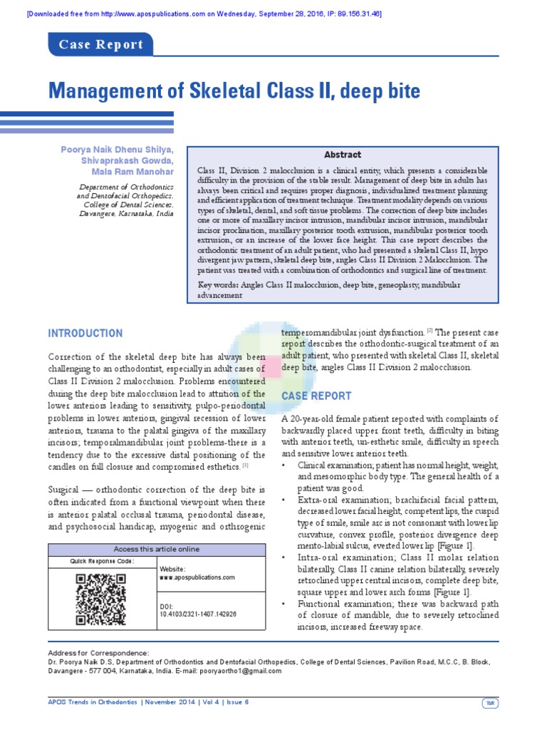 Management of Skeletal Class II Deep Bite | PDF | Orthodontics | Face