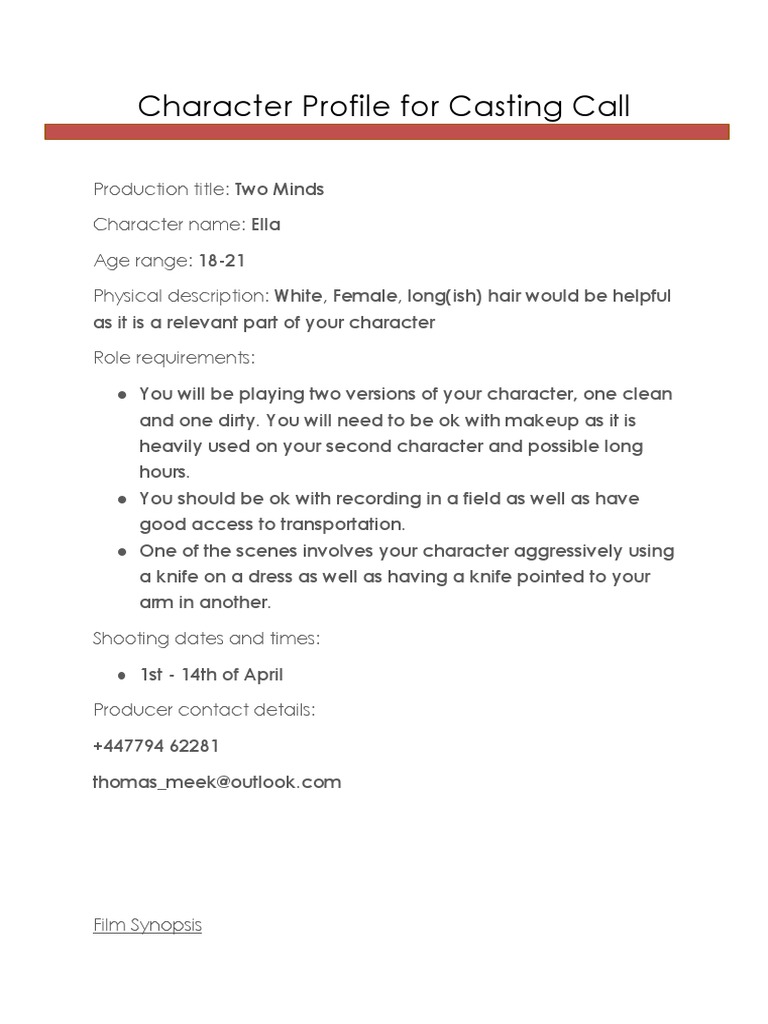 Ella - Casting Call | PDF