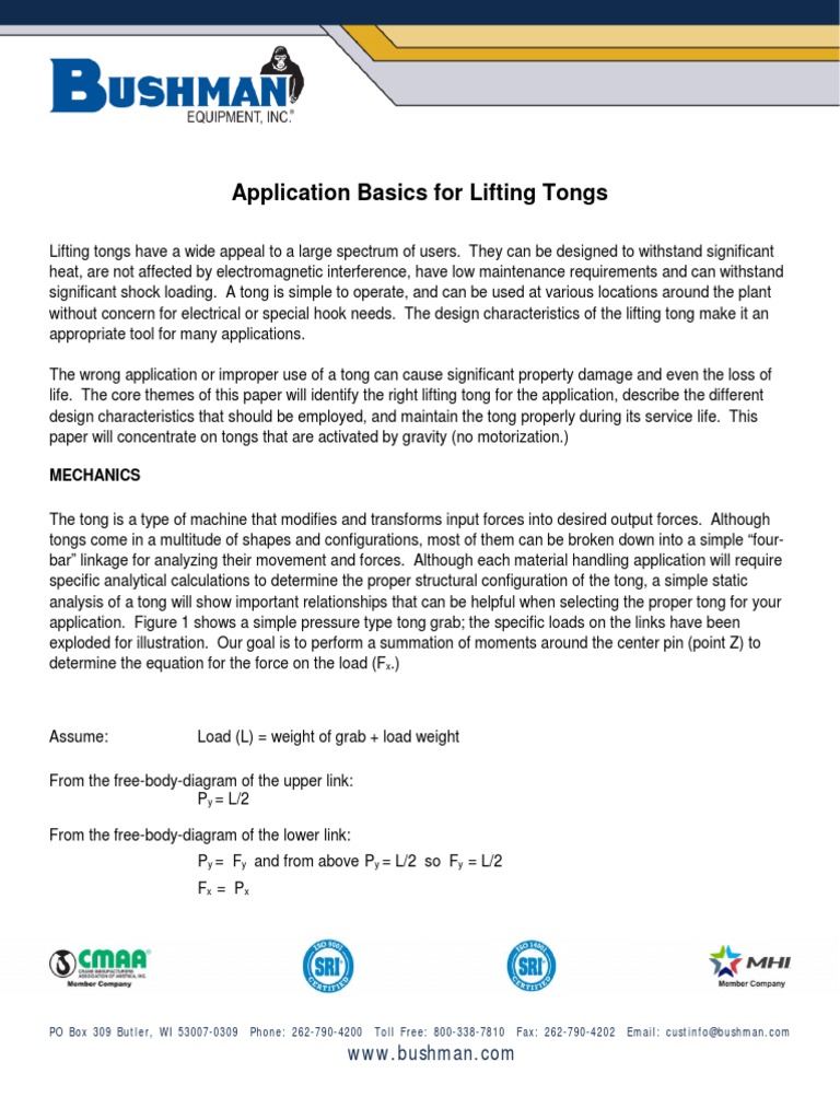 Application Basics For Lifting Tongs Technical Paper | PDF | Friction ...