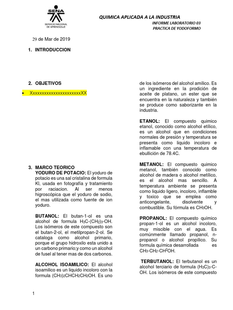 Informe de Yodoformo | PDF | Alcohol | Metanol