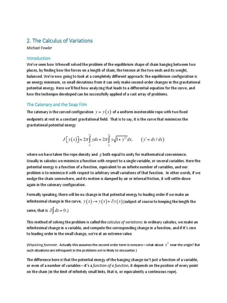 CM 02 CalculusVariations | PDF | Calculus Of Variations | Pendulum