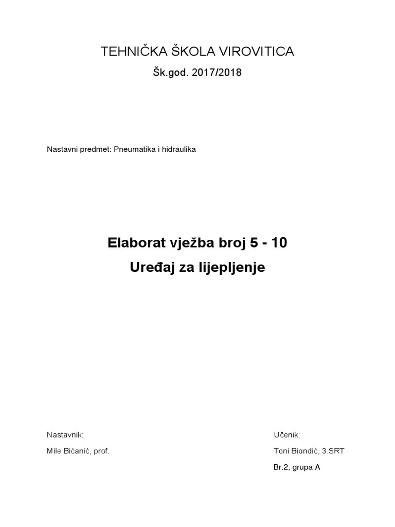 Vjezba 5.10 Uređaj Za Lijepljenje - Pneumatika | PDF