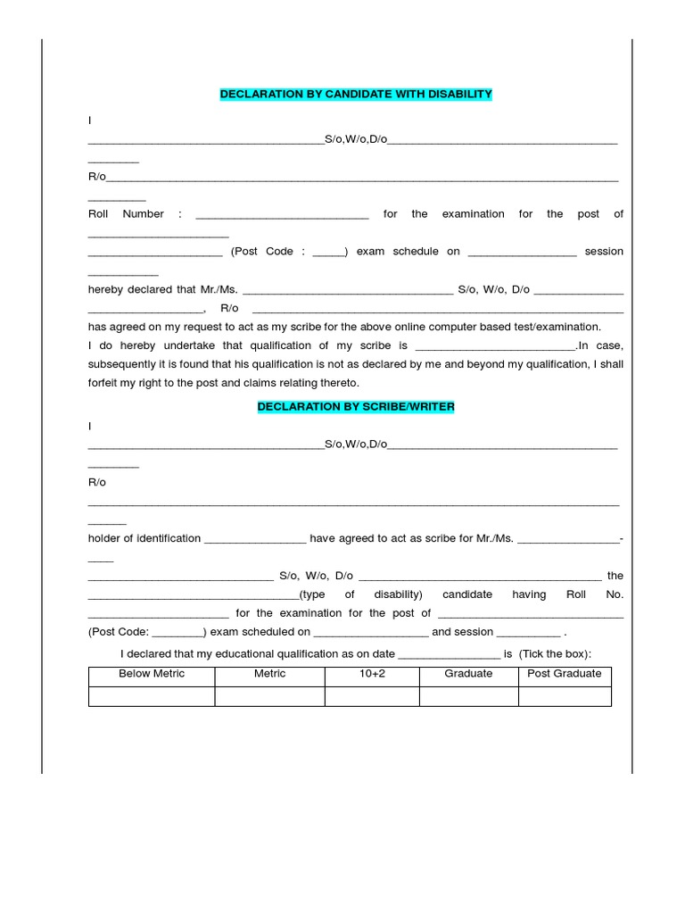 Scribe Declaration Form | Download Free PDF | Test (Assessment)